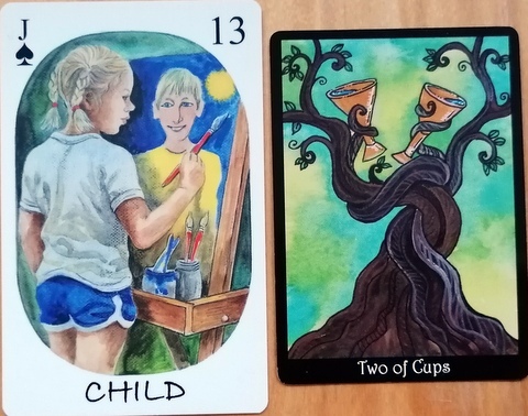 Child + Two of Cups, Far Sight Lenormand + Tree Tarot :: Fourrings